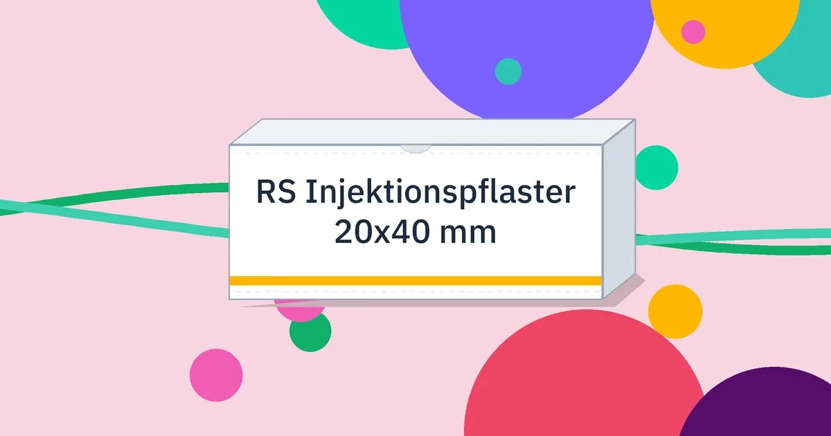 Symbolbild: Packung mit der Aufschrift RS Injektionspflaster 20x40 mm (PZN 04869775) – Verfügbarkeit und Bezug in Apotheken in Frankfurt am Main