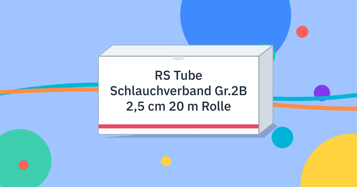 Symbolbild: Packung mit der Aufschrift RS Tube Schlauchverband Gr.2B 2,5 cm 20 m Rolle (PZN 08404346) – Verfügbarkeit und Bezug in Apotheken in Frankfurt am Main