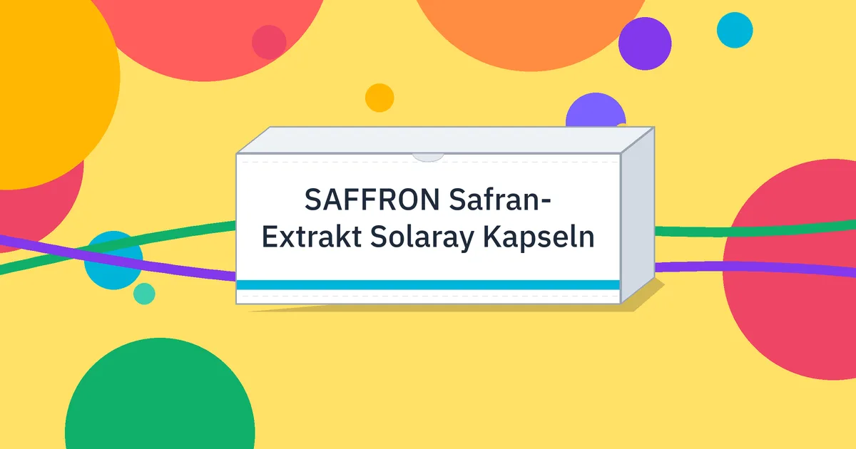 Symbolbild: Packung mit der Aufschrift SAFFRON Safran-Extrakt Solaray Kapseln (PZN 20384758) – Verfügbarkeit und Bezug in Apotheken in Frankfurt am Main