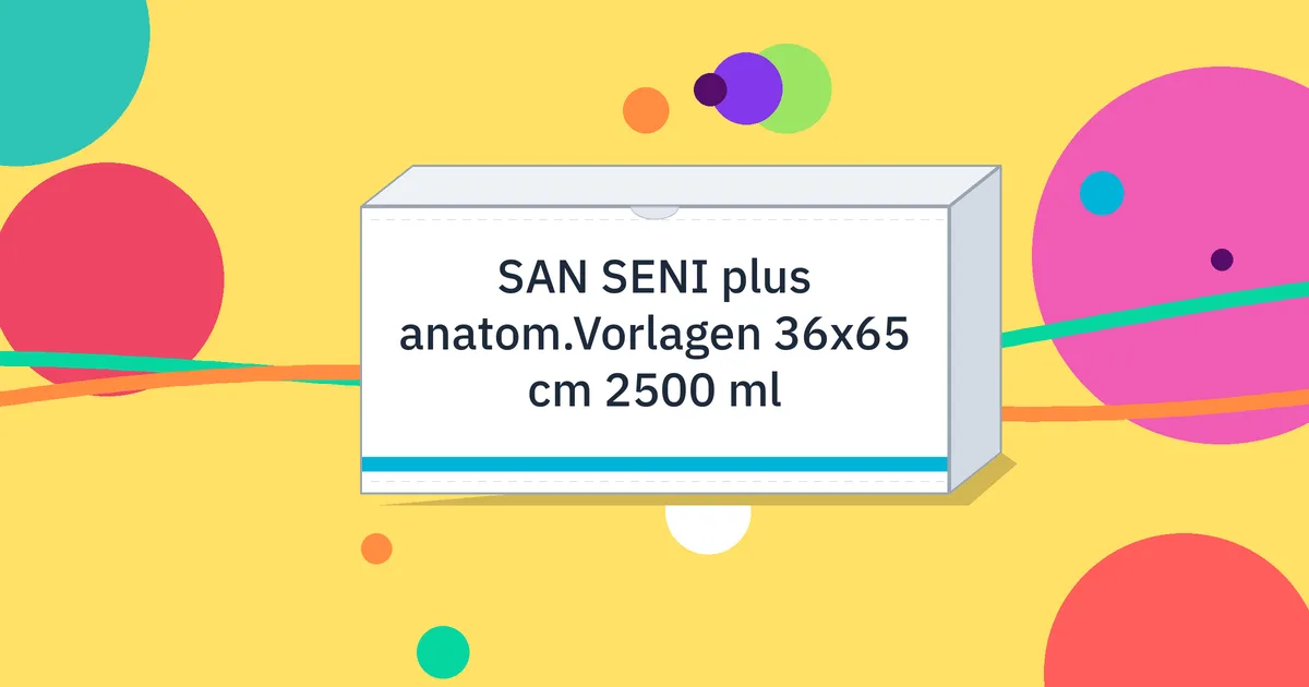 Symbolbild: Packung mit der Aufschrift SAN SENI plus anatom.Vorlagen 36x65 cm 2500 ml (PZN 12393298) – Verfügbarkeit und Bezug in Apotheken in Frankfurt am Main