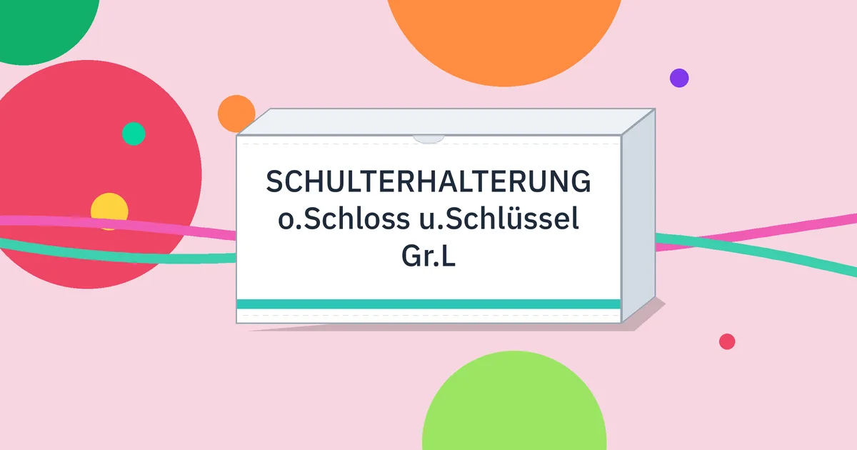 Symbolbild: Packung mit der Aufschrift SCHULTERHALTERUNG o.Schloss u.Schlüssel Gr.L (PZN 14298167) – Verfügbarkeit und Bezug in Apotheken in Frankfurt am Main