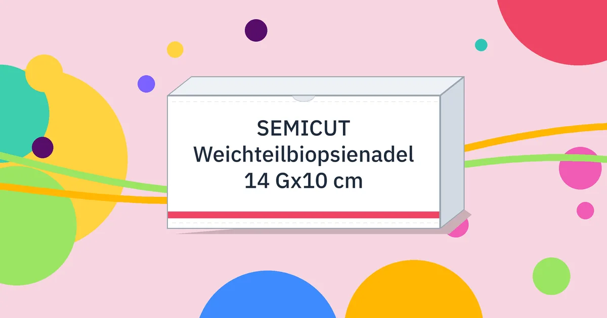 Symbolbild: Packung mit der Aufschrift SEMICUT Weichteilbiopsienadel 14 Gx10 cm (PZN 19735738) – Verfügbarkeit und Bezug in Apotheken in Frankfurt am Main
