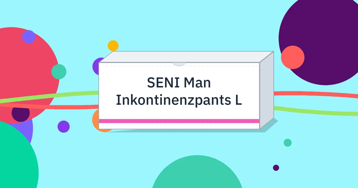 Symbolbild: Packung mit der Aufschrift SENI Man Inkontinenzpants L (PZN 18458159) – Verfügbarkeit und Bezug in Apotheken in Frankfurt am Main