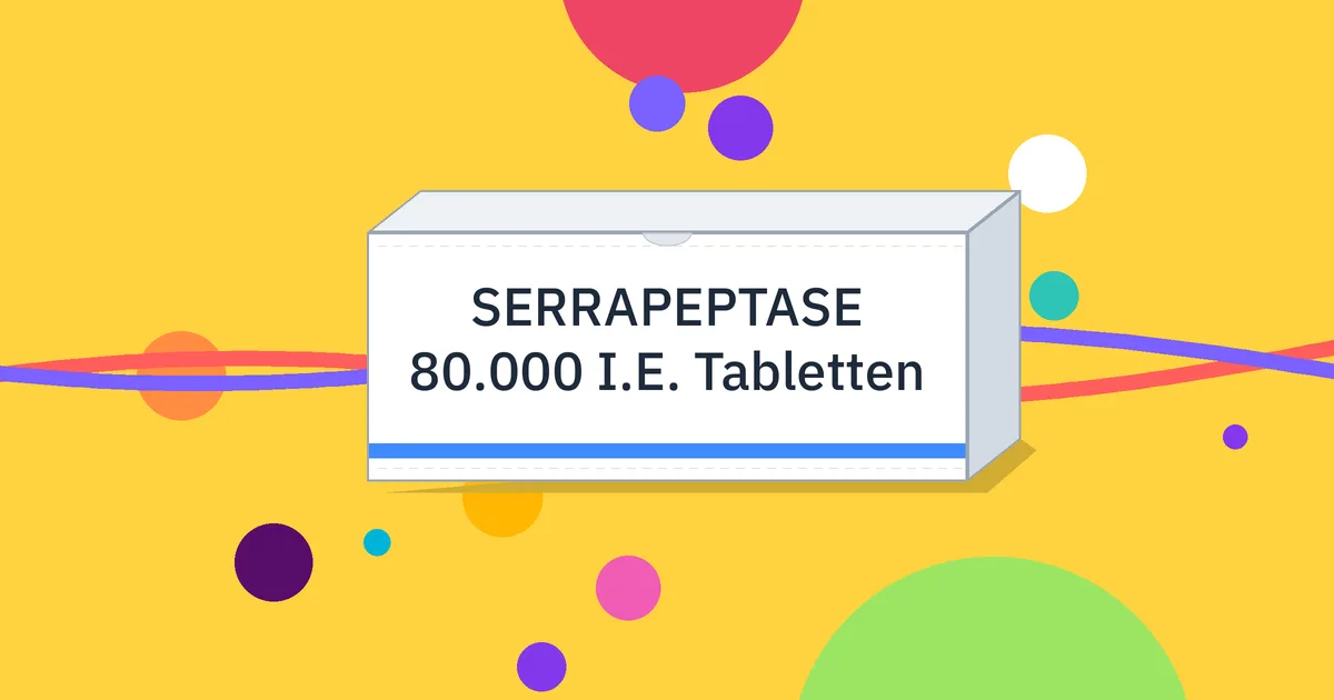 Symbolbild: Packung mit der Aufschrift SERRAPEPTASE 80.000 I.E. Tabletten (PZN 18309666) – Verfügbarkeit und Bezug in Apotheken in Frankfurt am Main