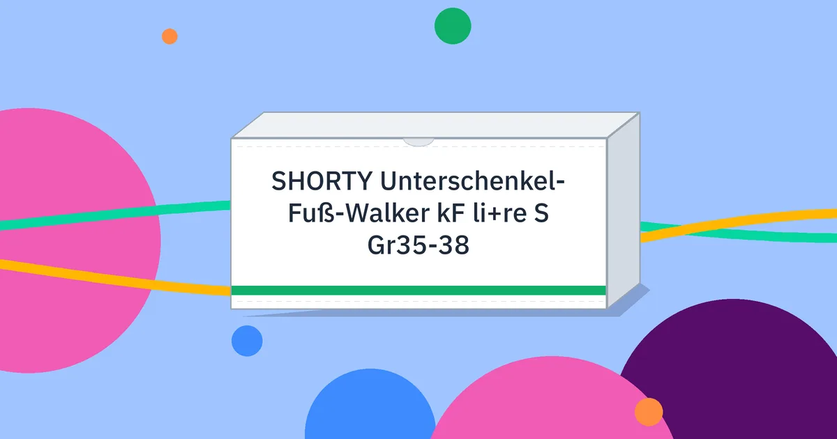 Symbolbild: Packung mit der Aufschrift SHORTY Unterschenkel-Fuß-Walker kF li+re S Gr35-38 (PZN 17197751) – Verfügbarkeit und Bezug in Apotheken in Frankfurt am Main