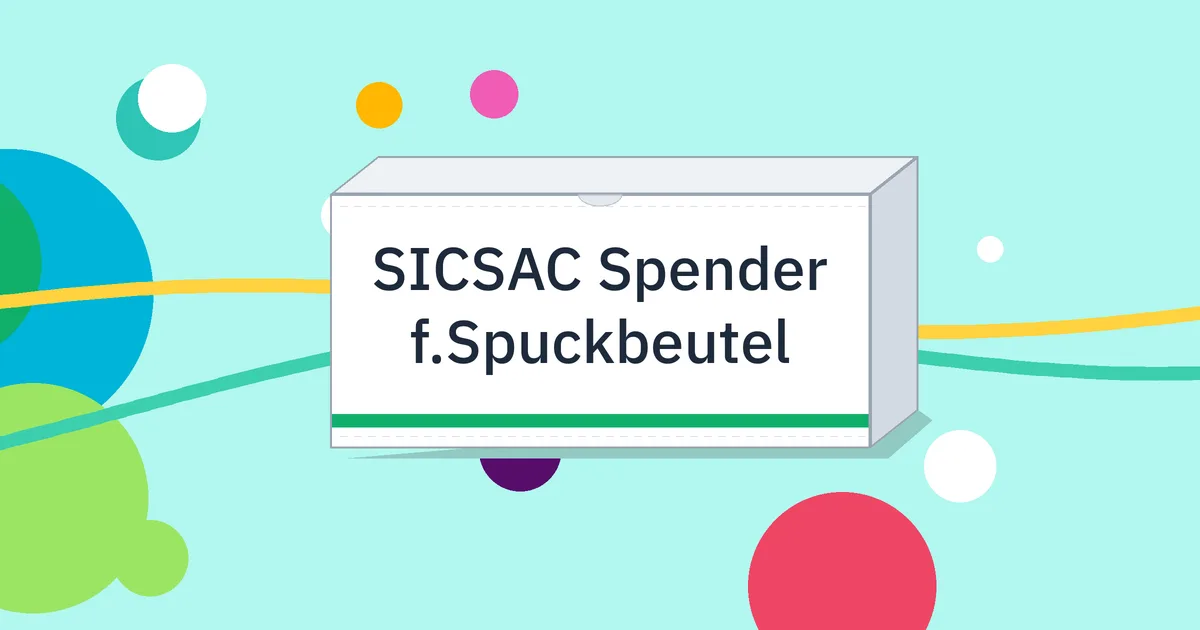 Symbolbild: Packung mit der Aufschrift SICSAC Spender f.Spuckbeutel (PZN 01260878) – Verfügbarkeit und Bezug in Apotheken in Frankfurt am Main