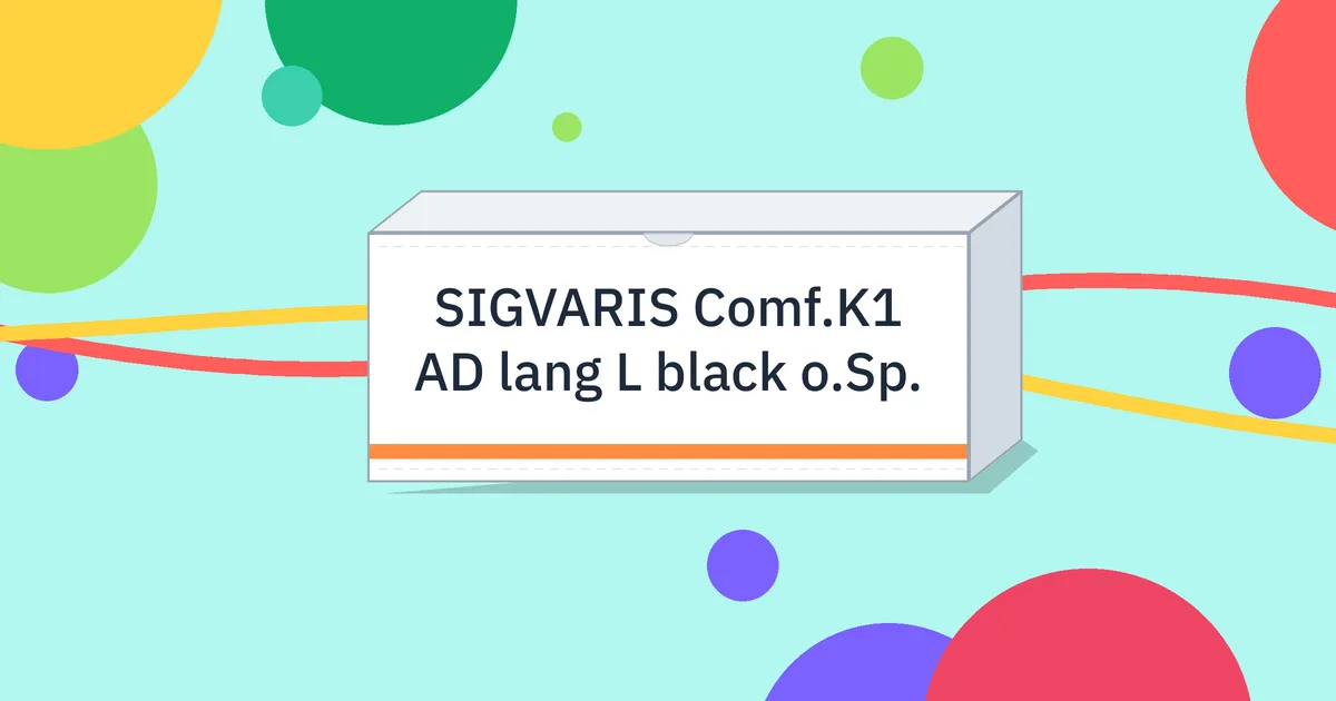 Symbolbild: Packung mit der Aufschrift SIGVARIS Comf.K1 AD lang L black o.Sp. (PZN 17041405) – Verfügbarkeit und Bezug in Apotheken in Frankfurt am Main