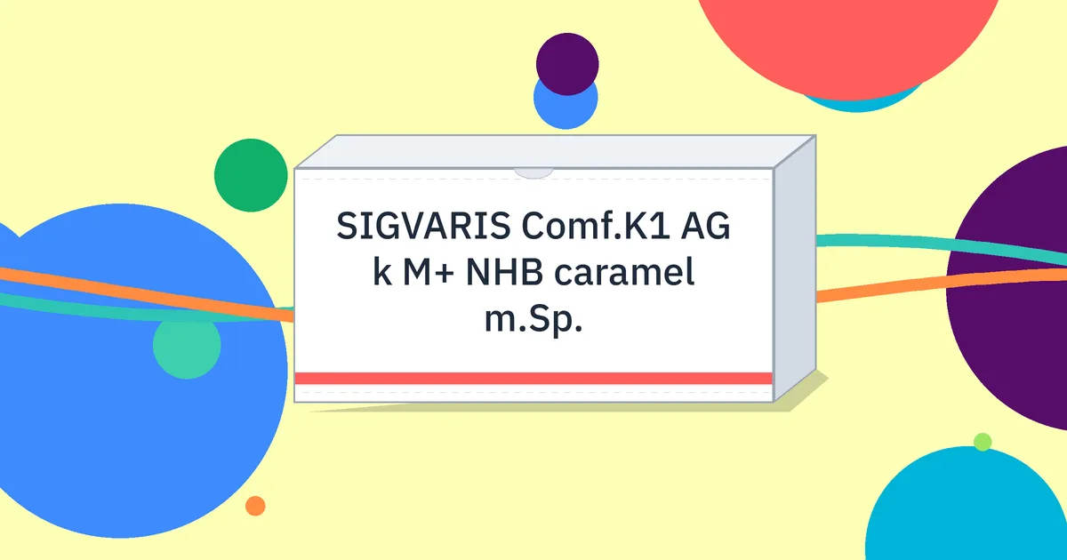 Symbolbild: Packung mit der Aufschrift SIGVARIS Comf.K1 AG k M+ NHB caramel m.Sp. (PZN 17097593) – Verfügbarkeit und Bezug in Apotheken in Frankfurt am Main