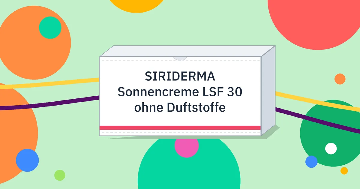 Symbolbild: Packung mit der Aufschrift SIRIDERMA Sonnencreme LSF 30 ohne Duftstoffe (PZN 19163696) – Verfügbarkeit und Bezug in Apotheken in Frankfurt am Main