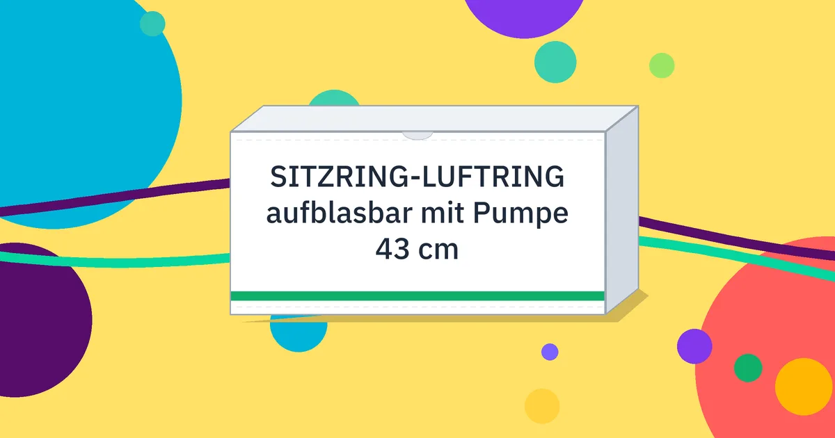 Symbolbild: Packung mit der Aufschrift SITZRING-LUFTRING aufblasbar mit Pumpe 43 cm (PZN 10961203) – Verfügbarkeit und Bezug in Apotheken in Frankfurt am Main