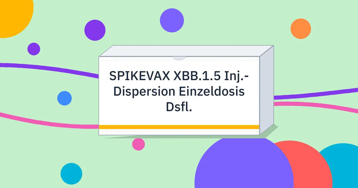 Symbolbild: Packung mit der Aufschrift SPIKEVAX XBB.1.5 Inj.-Dispersion Einzeldosis Dsfl. (PZN 18797772) – Verfügbarkeit und Bezug in Apotheken in Frankfurt am Main