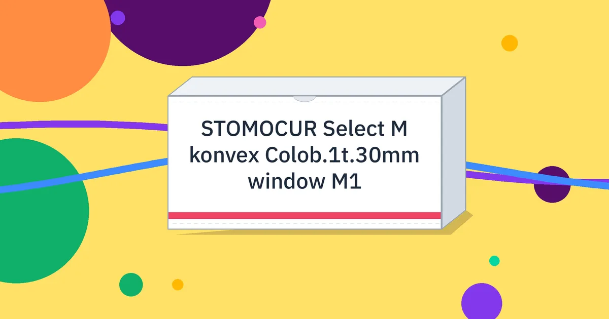 Symbolbild: Packung mit der Aufschrift STOMOCUR Select M konvex Colob.1t.30mm window M1 (PZN 18198758) – Verfügbarkeit und Bezug in Apotheken in Frankfurt am Main