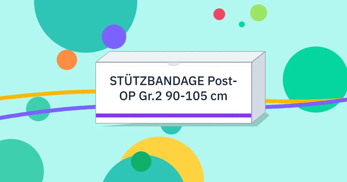 Symbolbild: Packung mit der Aufschrift STÜTZBANDAGE Post-OP Gr.2 90-105 cm (PZN 00607989) – Verfügbarkeit und Bezug in Apotheken in Frankfurt am Main