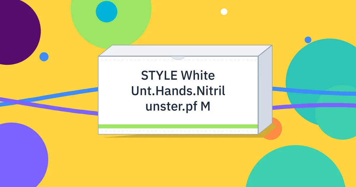 Symbolbild: Packung mit der Aufschrift STYLE White Unt.Hands.Nitril unster.pf M (PZN 20113634) – Verfügbarkeit und Bezug in Apotheken in Frankfurt am Main