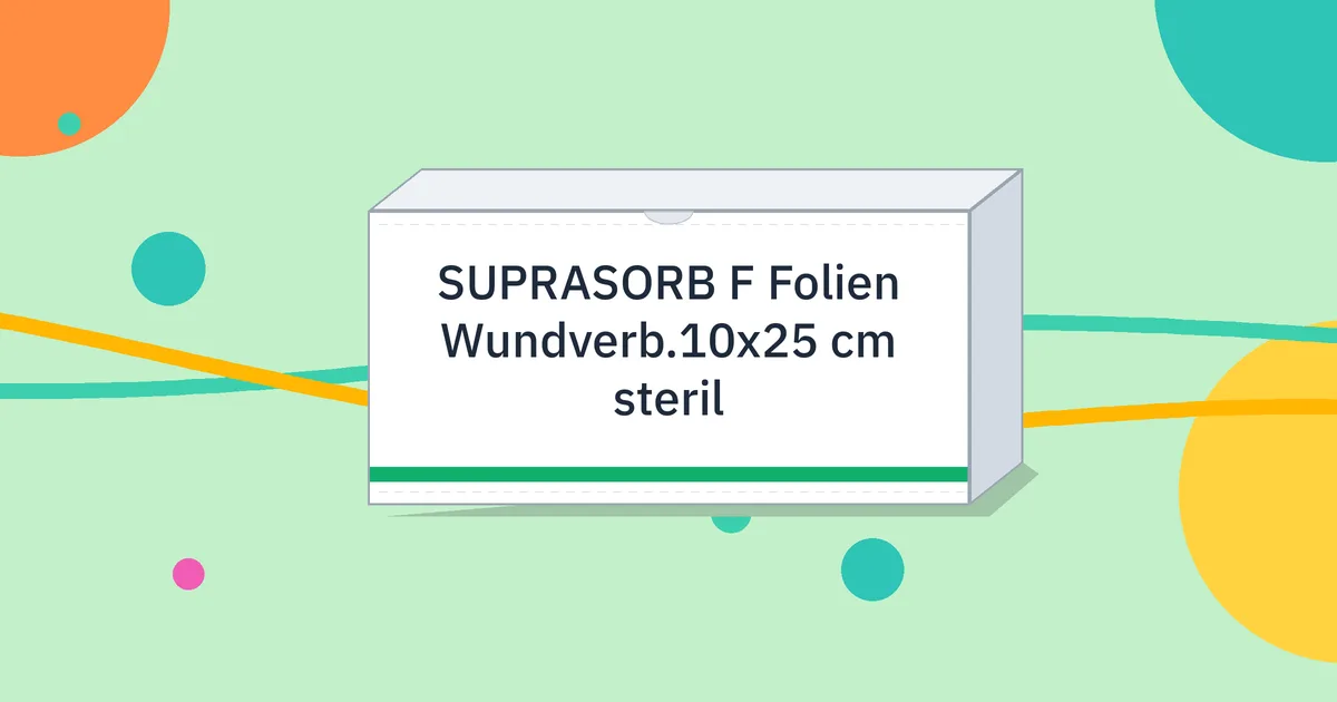 Symbolbild: Packung mit der Aufschrift SUPRASORB F Folien Wundverb.10x25 cm steril (PZN 13345137) – Verfügbarkeit und Bezug in Apotheken in Frankfurt am Main