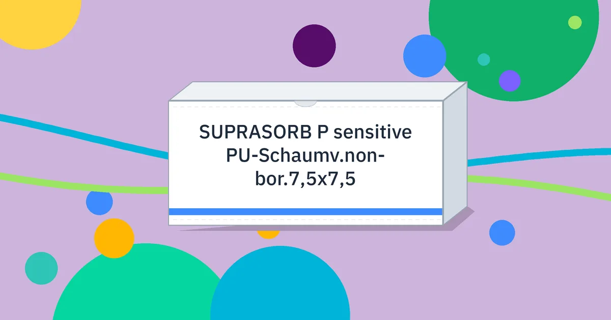 Symbolbild: Packung mit der Aufschrift SUPRASORB P sensitive PU-Schaumv.non-bor.7,5x7,5 (PZN 16602623) – Verfügbarkeit und Bezug in Apotheken in Frankfurt am Main