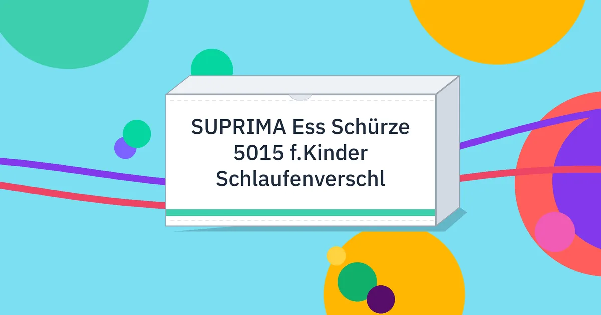Symbolbild: Packung mit der Aufschrift SUPRIMA Ess Schürze 5015 f.Kinder Schlaufenverschl (PZN 10731638) – Verfügbarkeit und Bezug in Apotheken in Frankfurt am Main