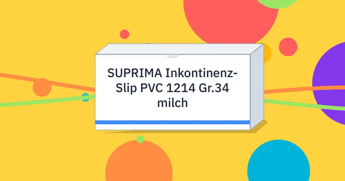 Symbolbild: Packung mit der Aufschrift SUPRIMA Inkontinenz-Slip PVC 1214 Gr.34 milch (PZN 03922740) – Verfügbarkeit und Bezug in Apotheken in Frankfurt am Main