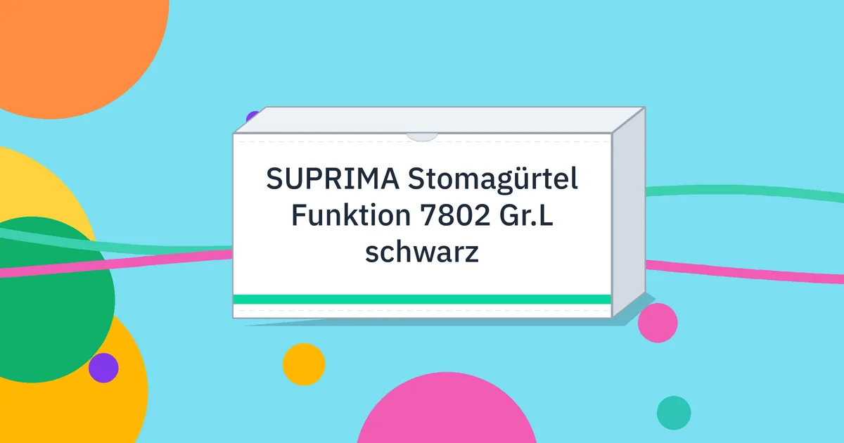 Symbolbild: Packung mit der Aufschrift SUPRIMA Stomagürtel Funktion 7802 Gr.L schwarz (PZN 11545091) – Verfügbarkeit und Bezug in Apotheken in Frankfurt am Main
