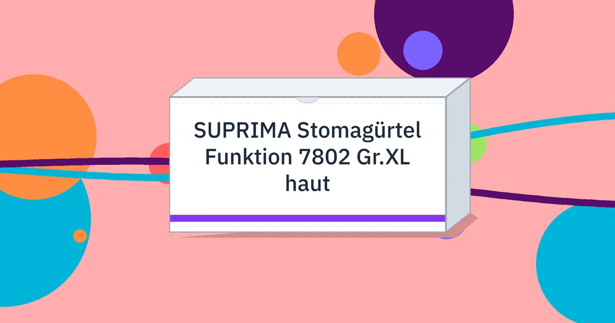 Symbolbild: Packung mit der Aufschrift SUPRIMA Stomagürtel Funktion 7802 Gr.XL haut (PZN 19631051) – Verfügbarkeit und Bezug in Apotheken in Frankfurt am Main
