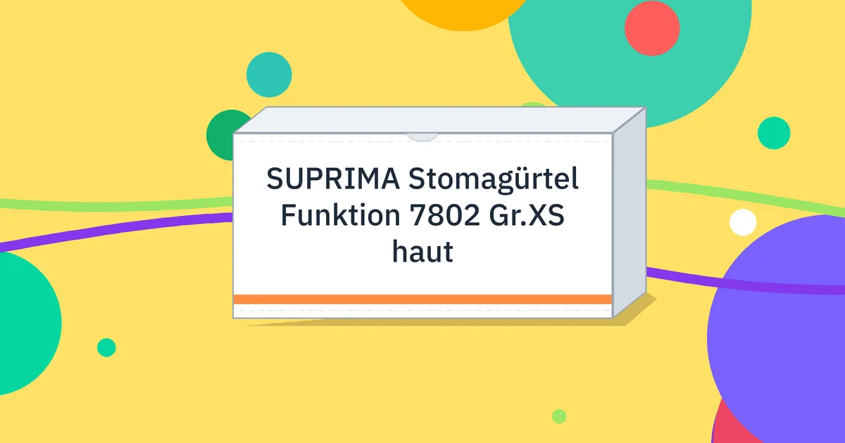 Symbolbild: Packung mit der Aufschrift SUPRIMA Stomagürtel Funktion 7802 Gr.XS haut (PZN 19630985) – Verfügbarkeit und Bezug in Apotheken in Frankfurt am Main
