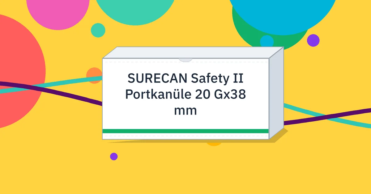 Symbolbild: Packung mit der Aufschrift SURECAN Safety II Portkanüle 20 Gx38 mm (PZN 14286968) – Verfügbarkeit und Bezug in Apotheken in Frankfurt am Main