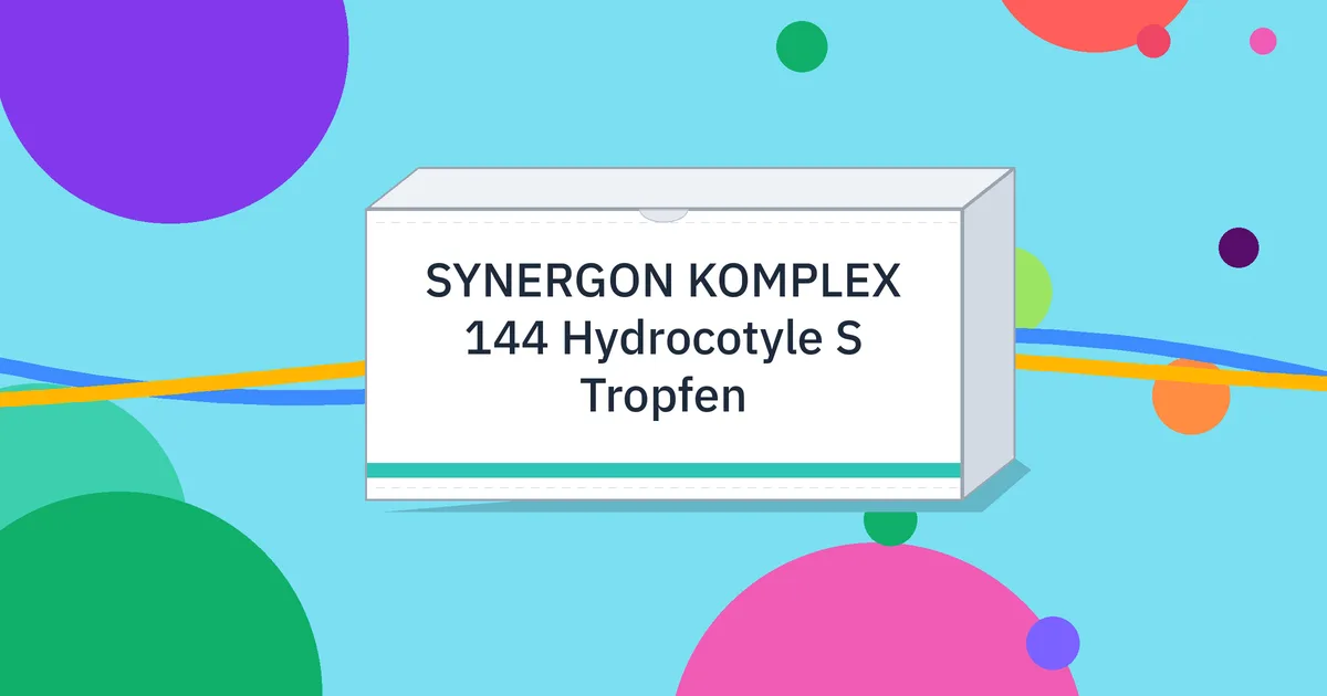Symbolbild: Packung mit der Aufschrift SYNERGON KOMPLEX 144 Hydrocotyle S Tropfen (PZN 01822342) – Verfügbarkeit und Bezug in Apotheken in Frankfurt am Main