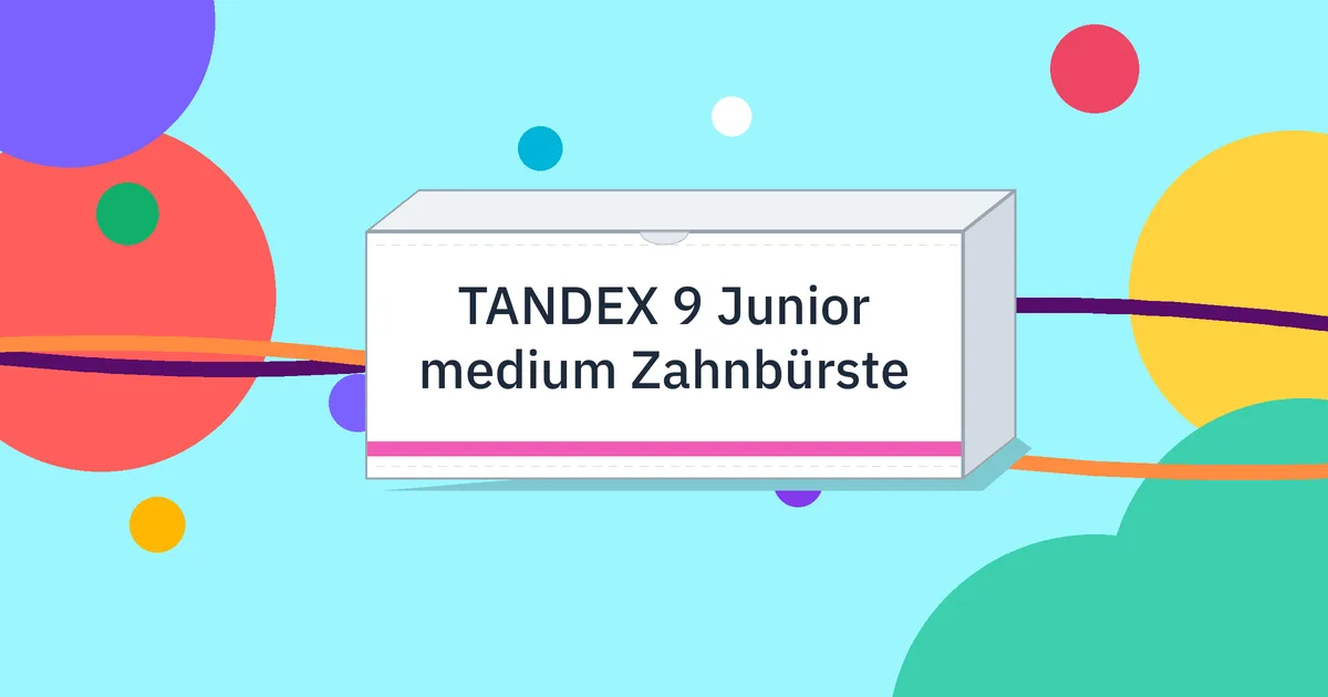 Symbolbild: Packung mit der Aufschrift TANDEX 9 Junior medium Zahnbürste (PZN 15528942) – Verfügbarkeit und Bezug in Apotheken in Frankfurt am Main