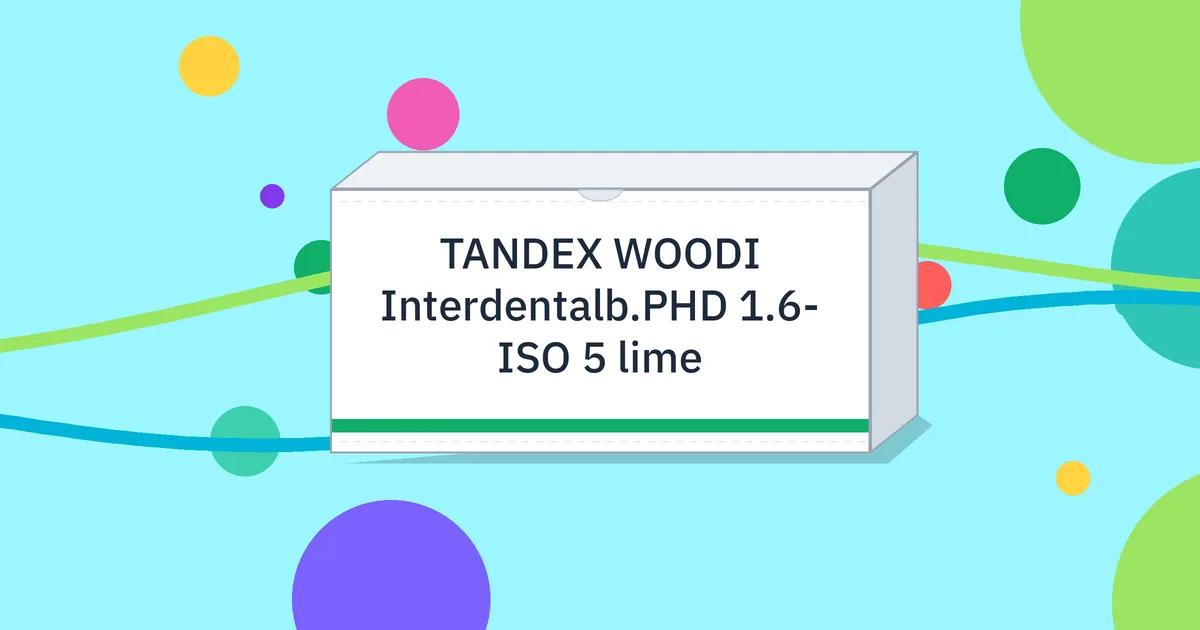 Symbolbild: Packung mit der Aufschrift TANDEX WOODI Interdentalb.PHD 1.6-ISO 5 lime (PZN 17165337) – Verfügbarkeit und Bezug in Apotheken in Frankfurt am Main
