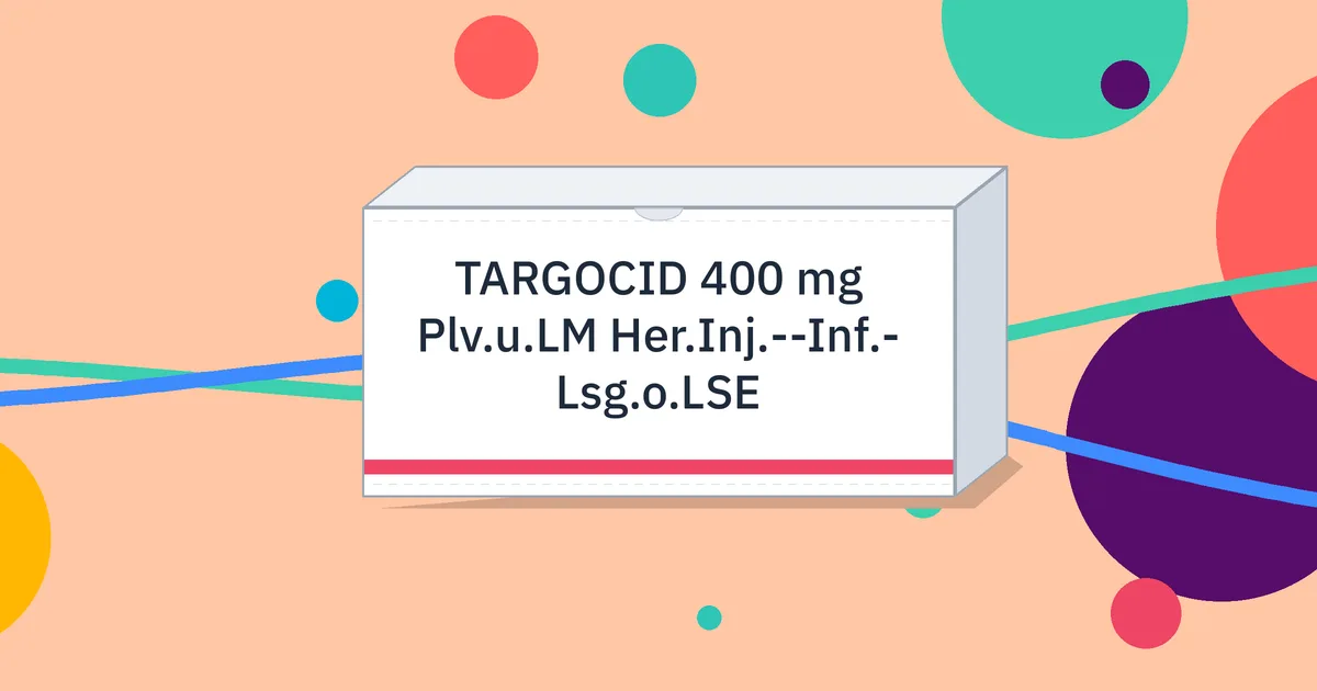 Symbolbild: Packung mit der Aufschrift TARGOCID 400 mg Plv.u.LM Her.Inj.--Inf.-Lsg.o.LSE (PZN 02477031) – Verfügbarkeit und Bezug in Apotheken in Frankfurt am Main