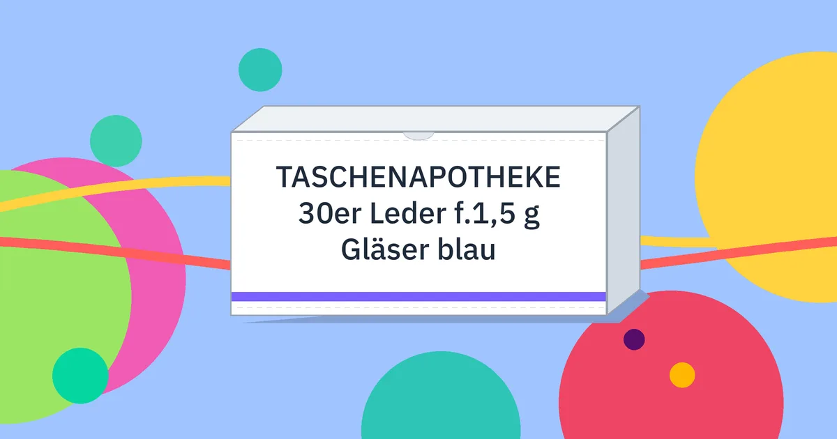 Symbolbild: Packung mit der Aufschrift TASCHENAPOTHEKE 30er Leder f.1,5 g Gläser blau (PZN 11613622) – Verfügbarkeit und Bezug in Apotheken in Frankfurt am Main