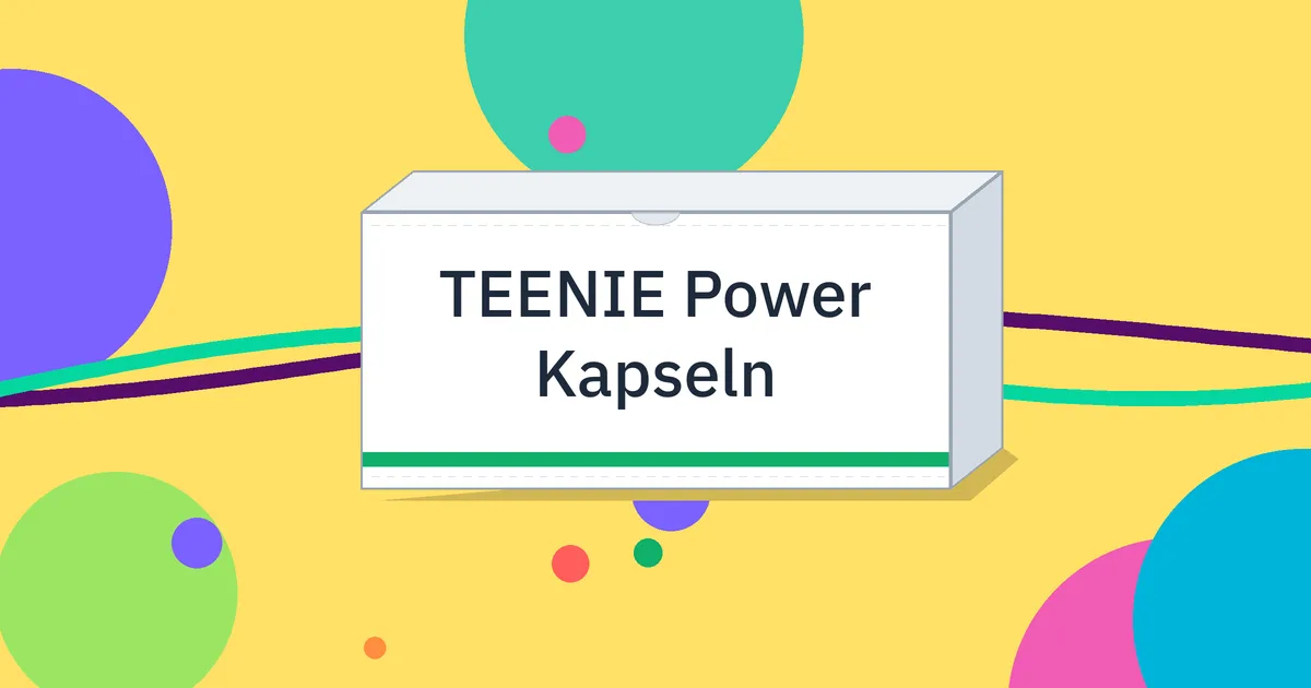 Symbolbild: Packung mit der Aufschrift TEENIE Power Kapseln (PZN 19302525) – Verfügbarkeit und Bezug in Apotheken in Frankfurt am Main
