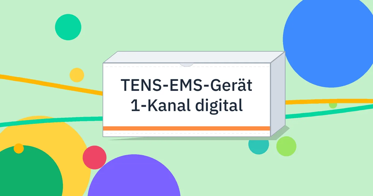 Symbolbild: Packung mit der Aufschrift TENS-EMS-Gerät 1-Kanal digital (PZN 09883857) – Verfügbarkeit und Bezug in Apotheken in Frankfurt am Main