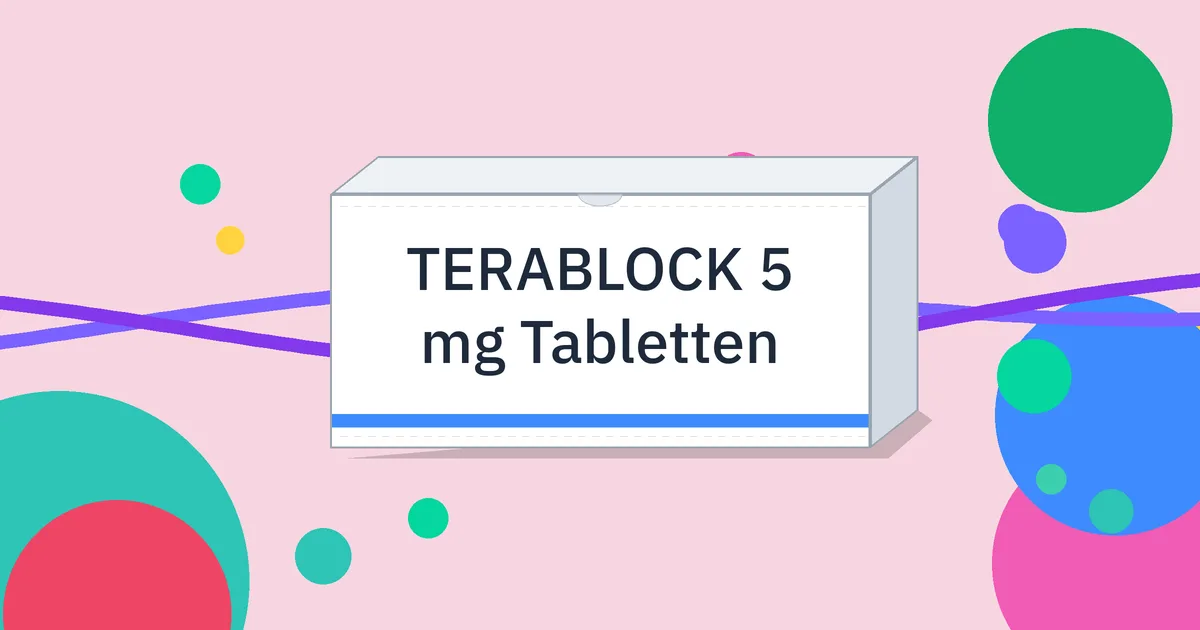 Symbolbild: Packung mit der Aufschrift TERABLOCK 5 mg Tabletten (PZN 02349391) – Verfügbarkeit und Bezug in Apotheken in Frankfurt am Main