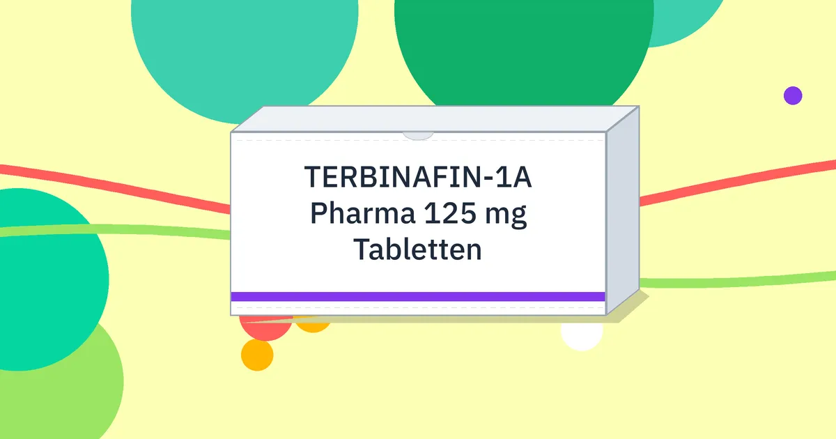 Symbolbild: Packung mit der Aufschrift TERBINAFIN-1A Pharma 125 mg Tabletten (PZN 01044301) – Verfügbarkeit und Bezug in Apotheken in Frankfurt am Main