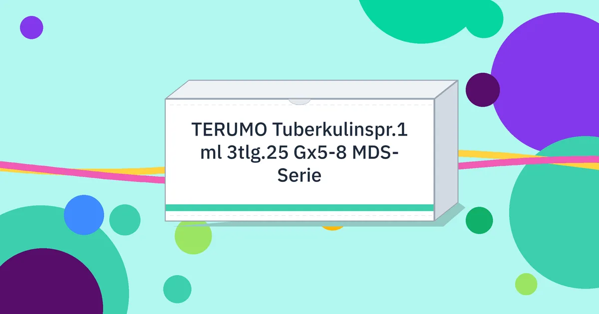 Symbolbild: Packung mit der Aufschrift TERUMO Tuberkulinspr.1 ml 3tlg.25 Gx5-8 MDS-Serie (PZN 17630952) – Verfügbarkeit und Bezug in Apotheken in Frankfurt am Main