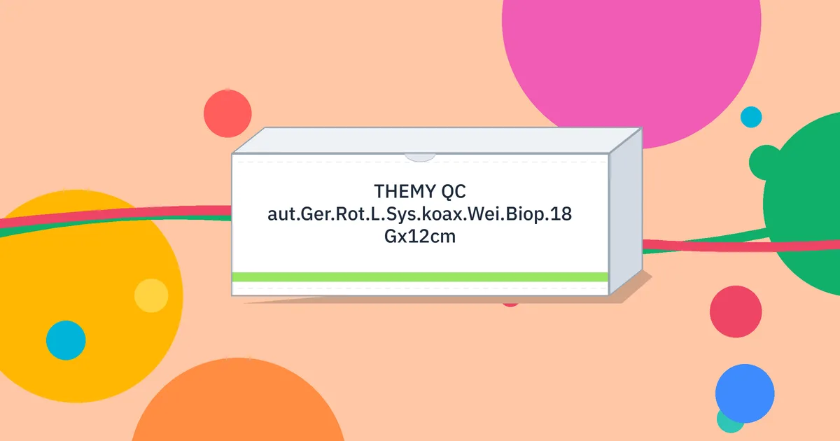 Symbolbild: Packung mit der Aufschrift THEMY QC aut.Ger.Rot.L.Sys.koax.Wei.Biop.18 Gx12cm (PZN 19738205) – Verfügbarkeit und Bezug in Apotheken in Frankfurt am Main