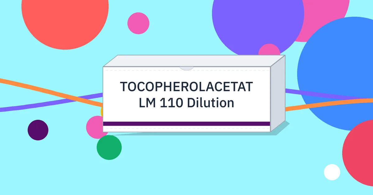 Symbolbild: Packung mit der Aufschrift TOCOPHEROLACETAT LM 110 Dilution (PZN 13225108) – Verfügbarkeit und Bezug in Apotheken in Frankfurt am Main