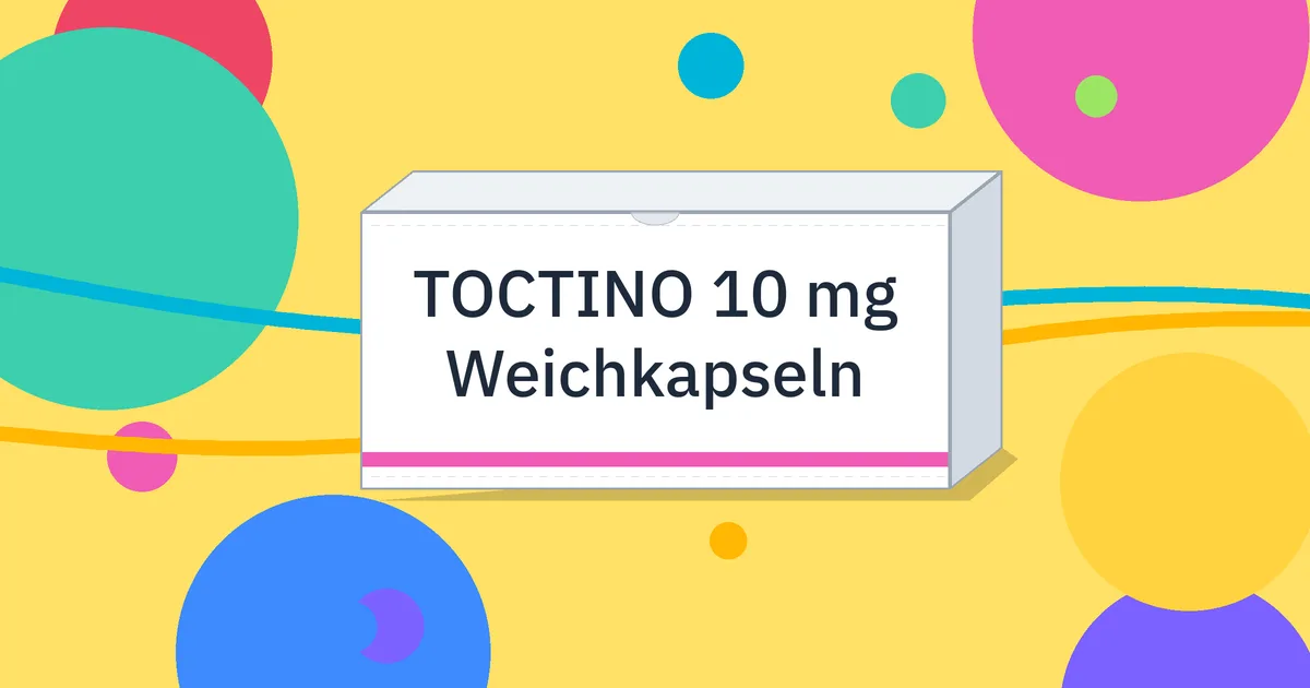 Symbolbild: Packung mit der Aufschrift TOCTINO 10 mg Weichkapseln (PZN 16812007) – Verfügbarkeit und Bezug in Apotheken in Frankfurt am Main