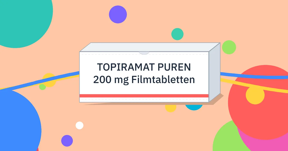 Symbolbild: Packung mit der Aufschrift TOPIRAMAT PUREN 200 mg Filmtabletten (PZN 13821201) – Verfügbarkeit und Bezug in Apotheken in Frankfurt am Main