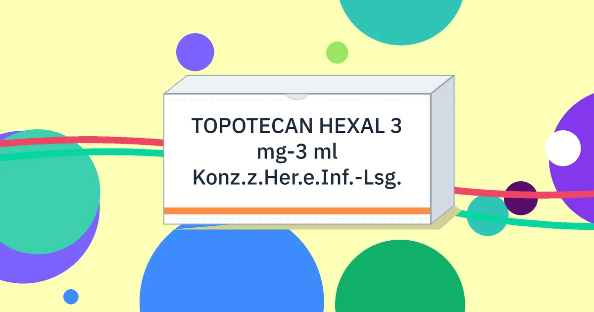 Symbolbild: Packung mit der Aufschrift TOPOTECAN HEXAL 3 mg-3 ml Konz.z.Her.e.Inf.-Lsg. (PZN 09219013) – Verfügbarkeit und Bezug in Apotheken in Frankfurt am Main