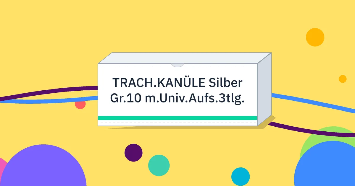 Symbolbild: Packung mit der Aufschrift TRACH.KANÜLE Silber Gr.10 m.Univ.Aufs.3tlg. (PZN 06989532) – Verfügbarkeit und Bezug in Apotheken in Frankfurt am Main