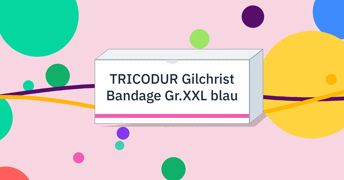 Symbolbild: Packung mit der Aufschrift TRICODUR Gilchrist Bandage Gr.XXL blau (PZN 01245761) – Verfügbarkeit und Bezug in Apotheken in Frankfurt am Main