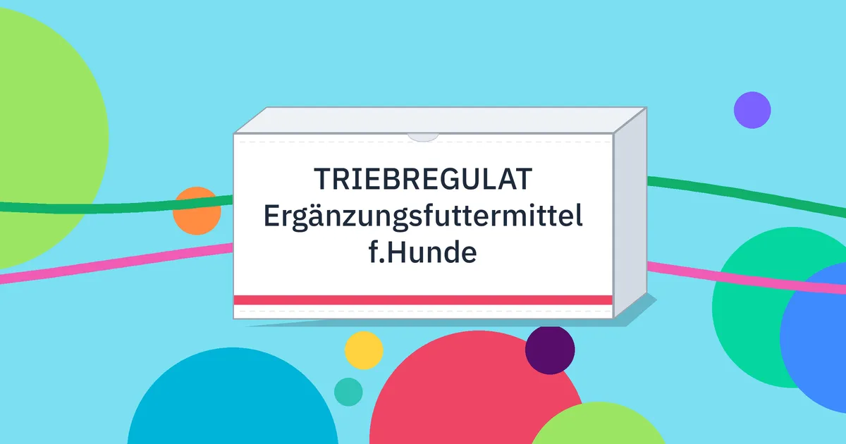 Symbolbild: Packung mit der Aufschrift TRIEBREGULAT Ergänzungsfuttermittel f.Hunde (PZN 16857145) – Verfügbarkeit und Bezug in Apotheken in Frankfurt am Main