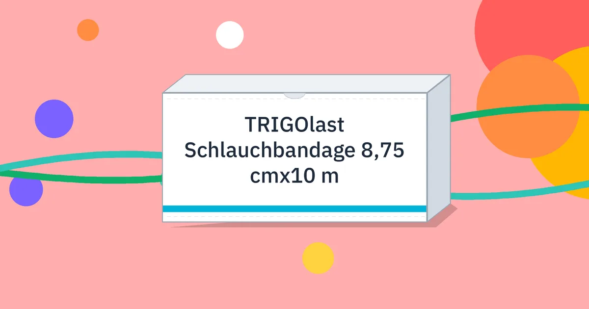 Symbolbild: Packung mit der Aufschrift TRIGOlast Schlauchbandage 8,75 cmx10 m (PZN 09945386) – Verfügbarkeit und Bezug in Apotheken in Frankfurt am Main