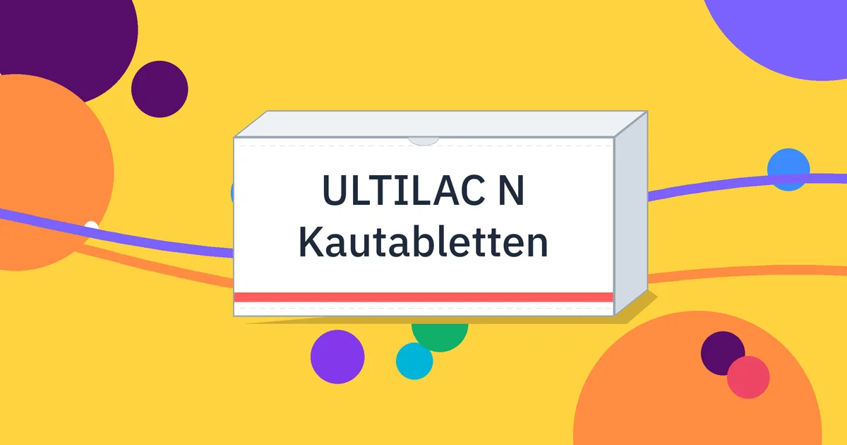 Symbolbild: Packung mit der Aufschrift ULTILAC N Kautabletten (PZN 03683152) – Verfügbarkeit und Bezug in Apotheken in Frankfurt am Main