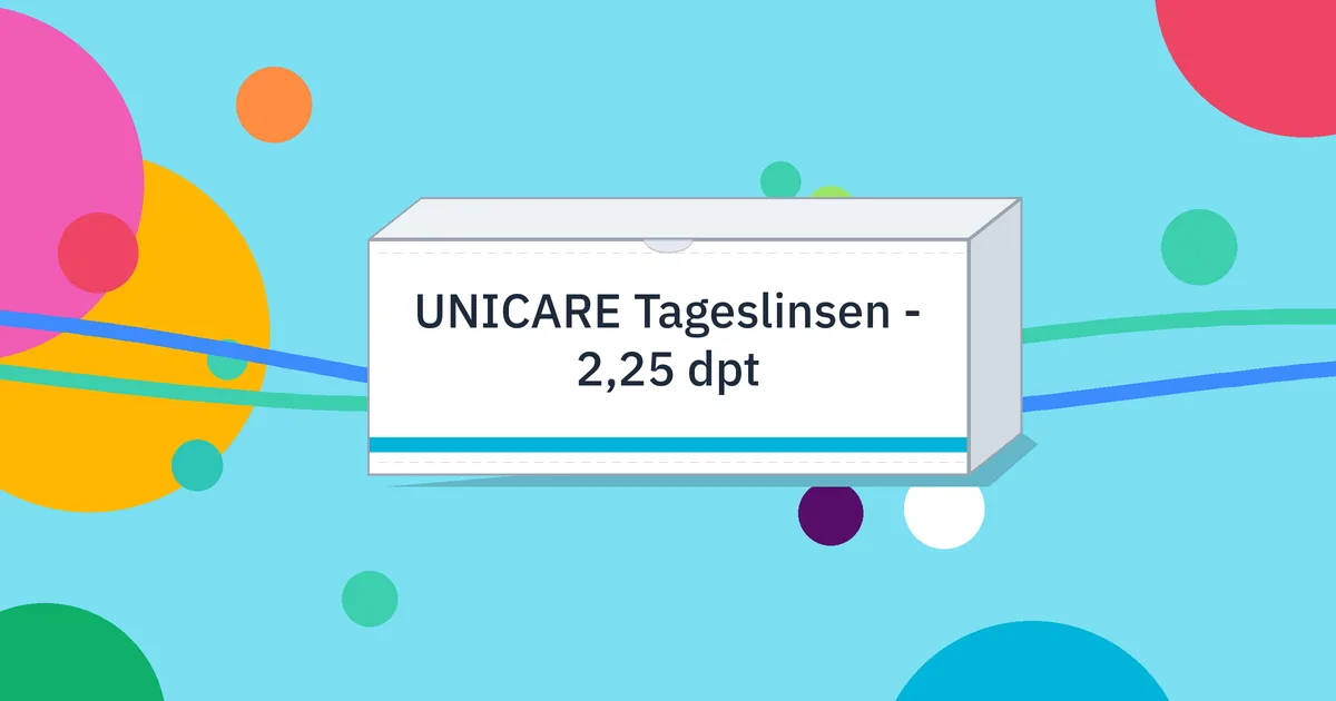 Symbolbild: Packung mit der Aufschrift UNICARE Tageslinsen -2,25 dpt (PZN 14185581) – Verfügbarkeit und Bezug in Apotheken in Frankfurt am Main
