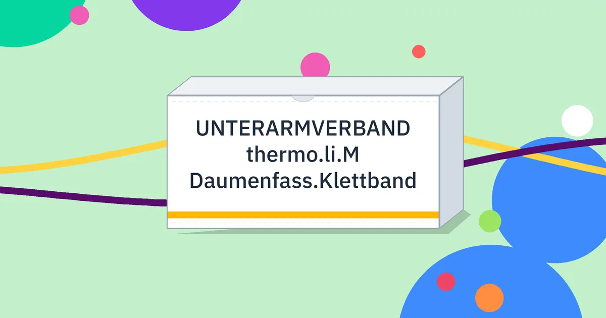 Symbolbild: Packung mit der Aufschrift UNTERARMVERBAND thermo.li.M Daumenfass.Klettband (PZN 08429777) – Verfügbarkeit und Bezug in Apotheken in Frankfurt am Main