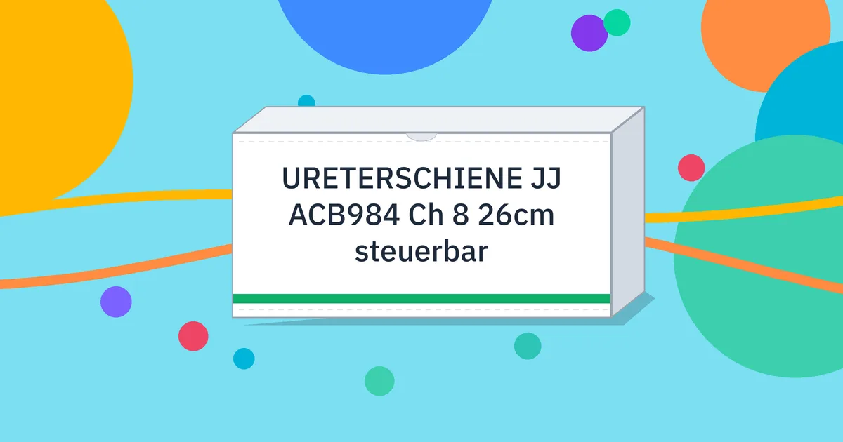 Symbolbild: Packung mit der Aufschrift URETERSCHIENE JJ ACB984 Ch 8 26cm steuerbar (PZN 00486913) – Verfügbarkeit und Bezug in Apotheken in Frankfurt am Main