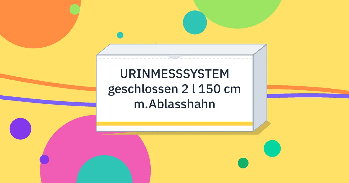Symbolbild: Packung mit der Aufschrift URINMESSSYSTEM geschlossen 2 l 150 cm m.Ablasshahn (PZN 20204845) – Verfügbarkeit und Bezug in Apotheken in Frankfurt am Main